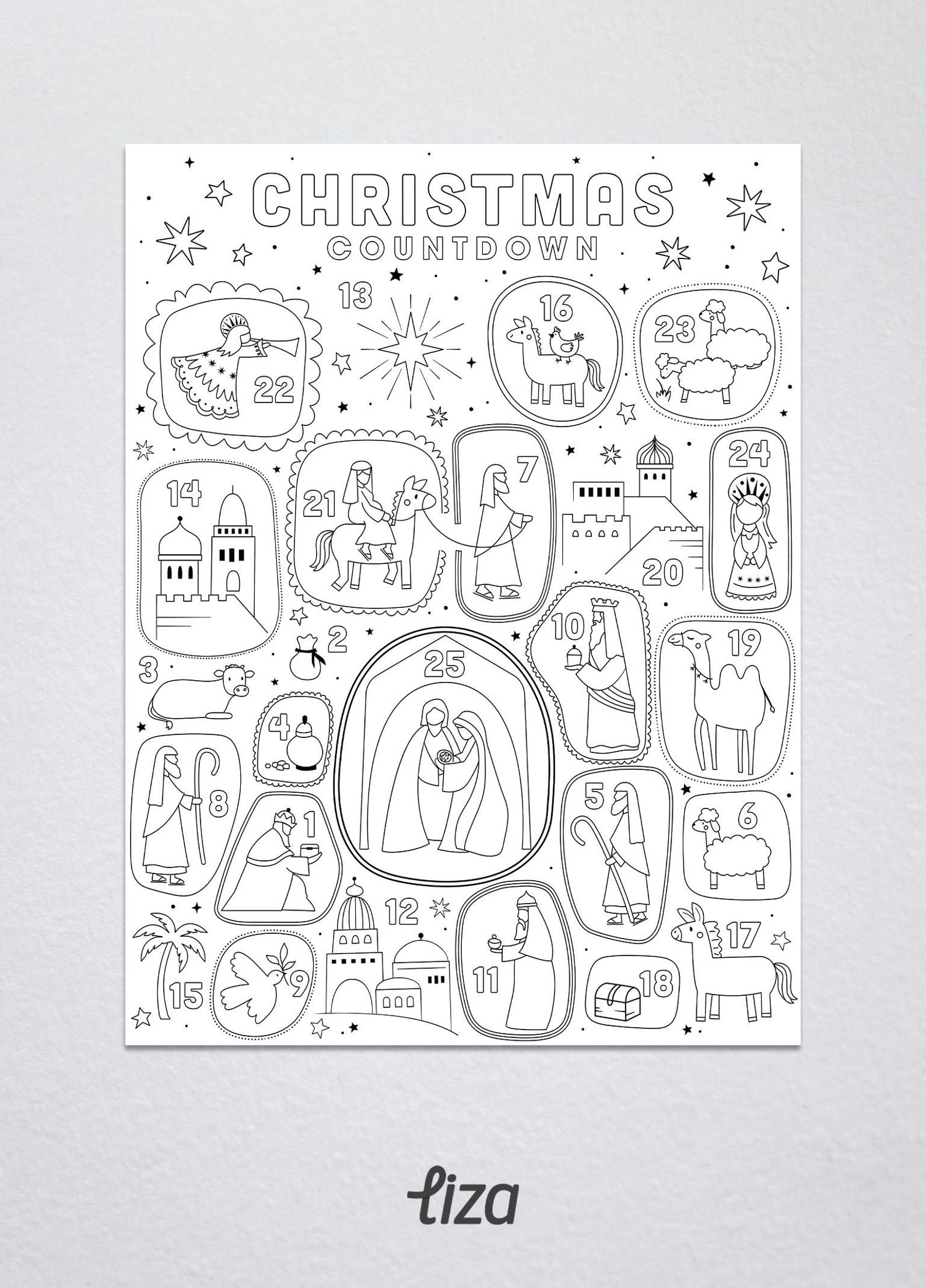Christmas Nativity Countdown Coloring Poster – Advent Calendar ...