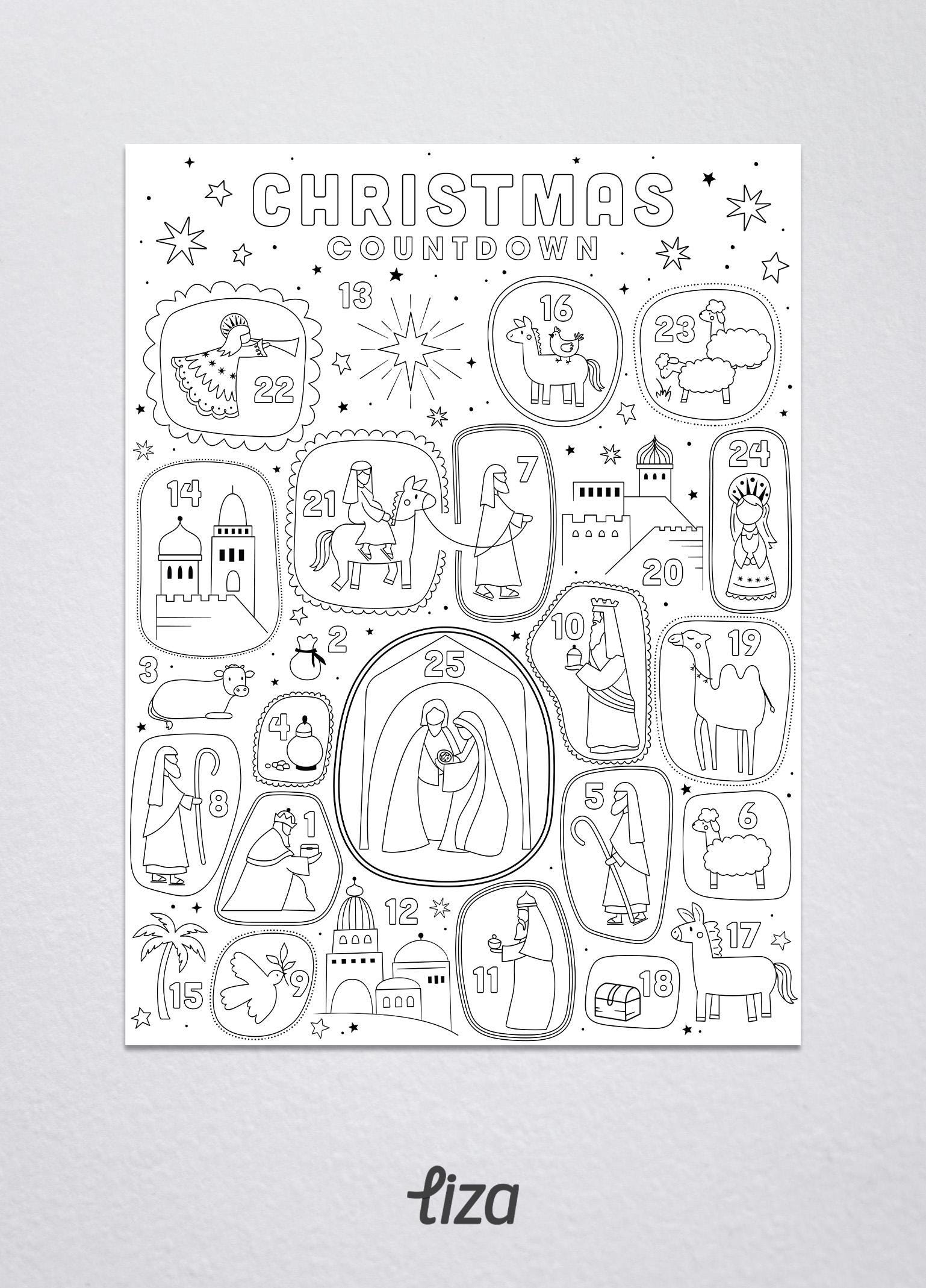 Christmas Nativity Countdown Coloring Poster – Advent Calendar ...