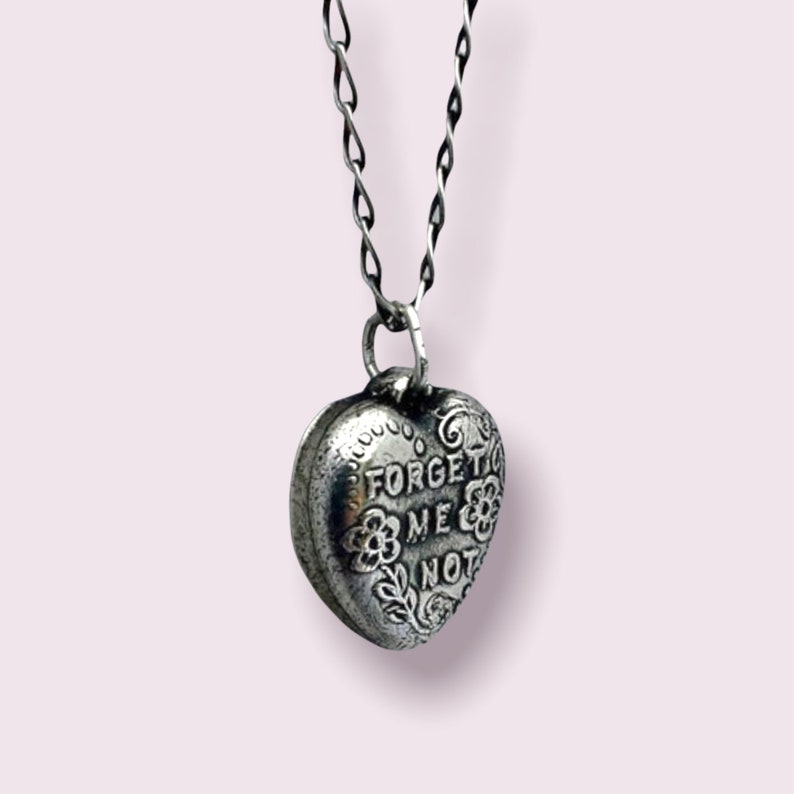 Vintage Inspired Forget Me Not Heart Pendant, Handmade Fine Silver - Etsy