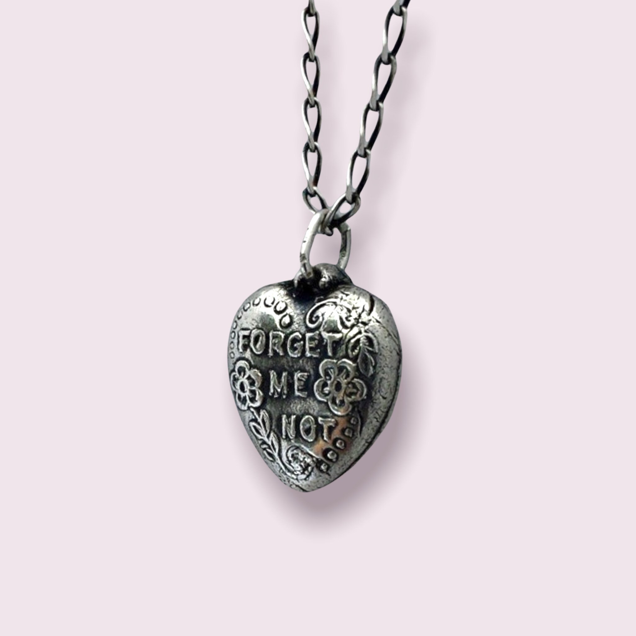 Vintage Inspired Forget Me Not Heart Pendant, Handmade Fine Silver - Etsy