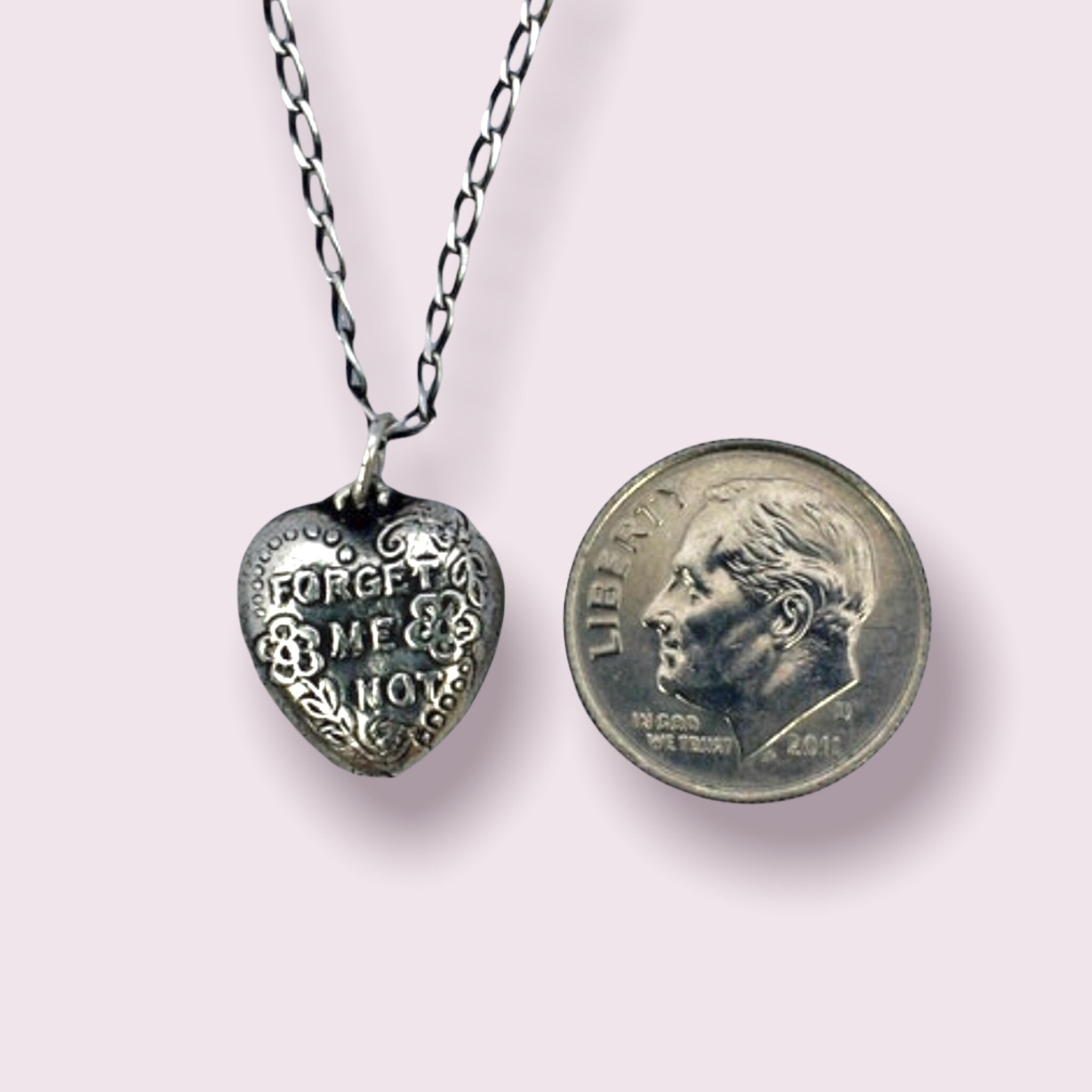 Vintage Inspired Forget Me Not Heart Pendant, Handmade Fine Silver - Etsy