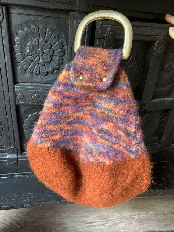 Handmade Top Handle Knit Boho Brass Handle Handbag - Gem