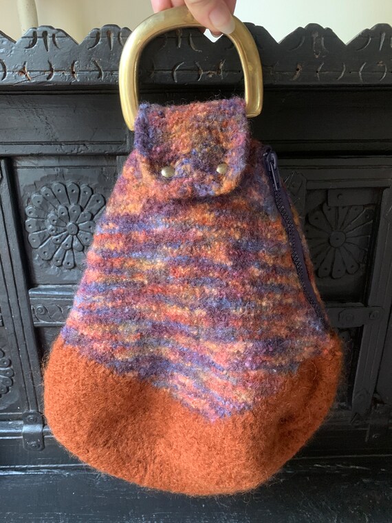 Handmade Top Handle Knit Boho Brass Handle Handbag - Gem