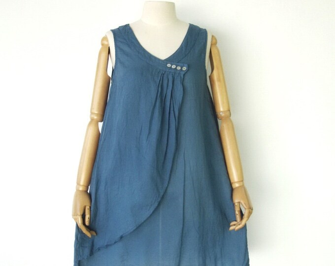 NO.10 Greyish-blue Cotton Draped Front Top - Etsy