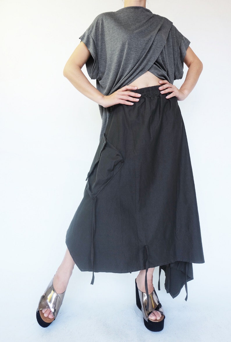 NO.252 Women's Extravagant Asymmetrical Skirt, Drawstring-detail A-line ...
