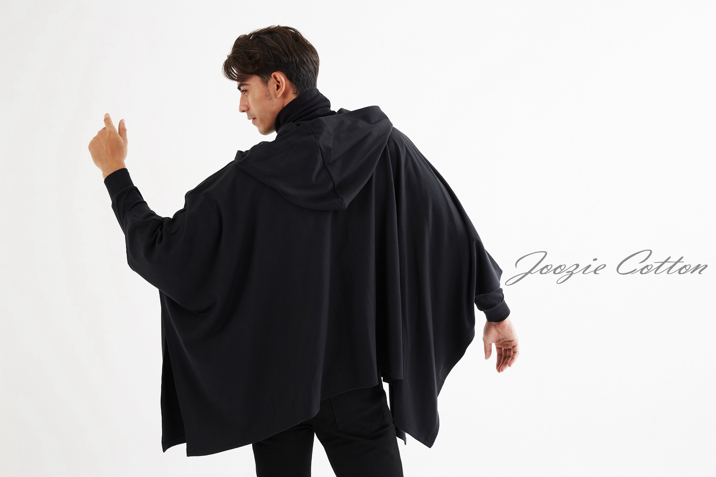 NO.163 Men's Button Front Hooded Poncho, Comfy Versatile NO.163 Men's Button Front Hooded Poncho, Comfy Versatile