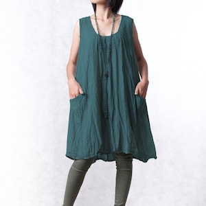 NO.19 Women's Sleeveless Pleated Front A-line Tunic Top, Natural Fiber ...