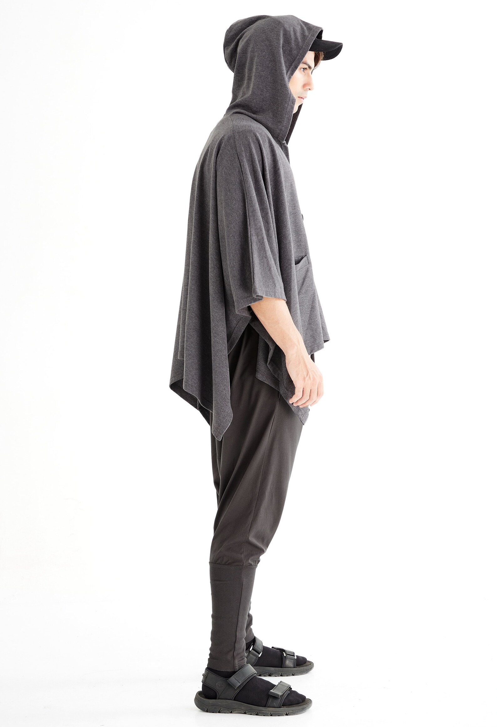 NO.163 Men's Button Front Hooded Poncho, Comfy Versatile Cape in ...