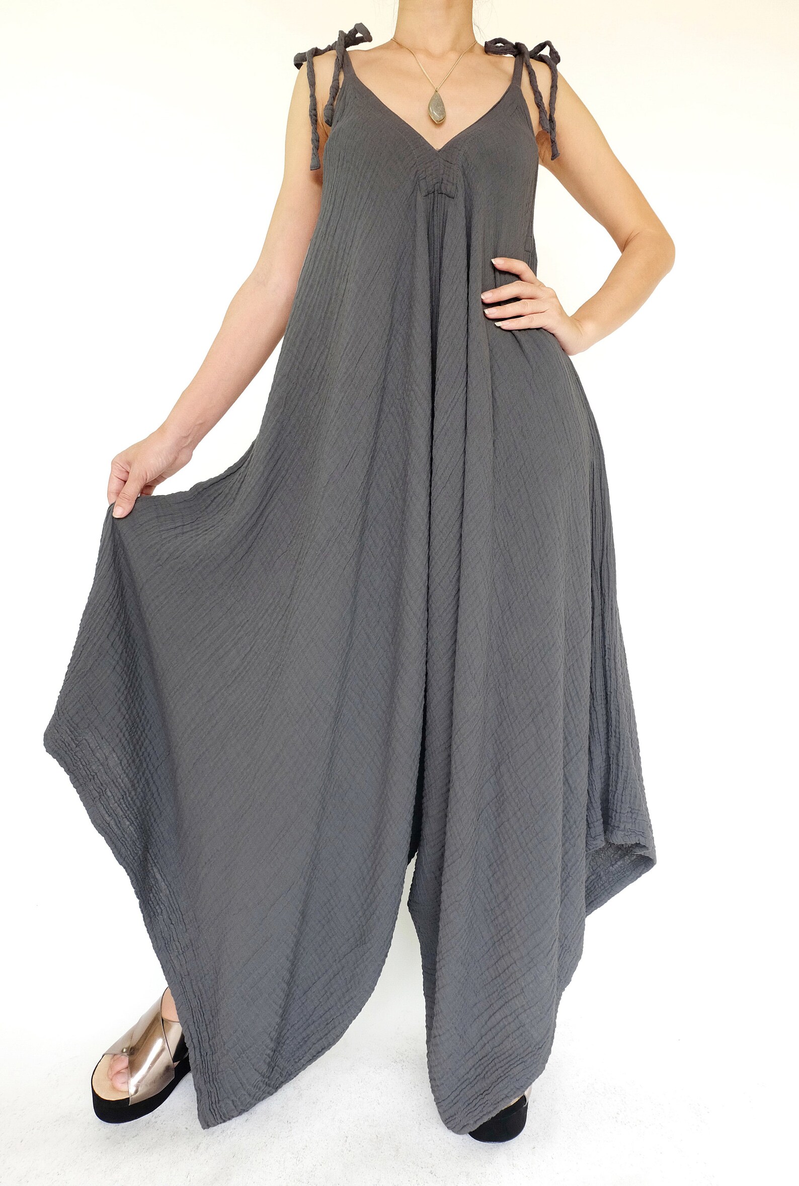 NO.275 Women's Lagenlook Wide Leg Romper, Casual Harem Jumpsuit ...