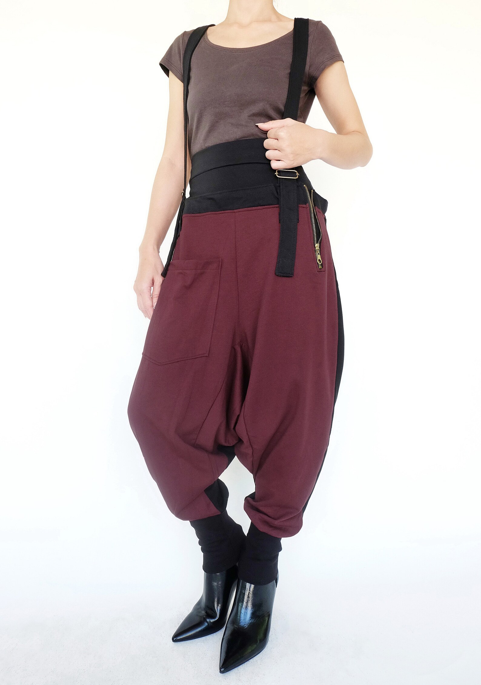 NO.254 Women's High Waist Suspender Harem Pants Drop | Etsy