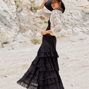 NO.303 Women's Tiered Ruffle Detail Long Skirt, Boho A-line Maxi Skirt ...