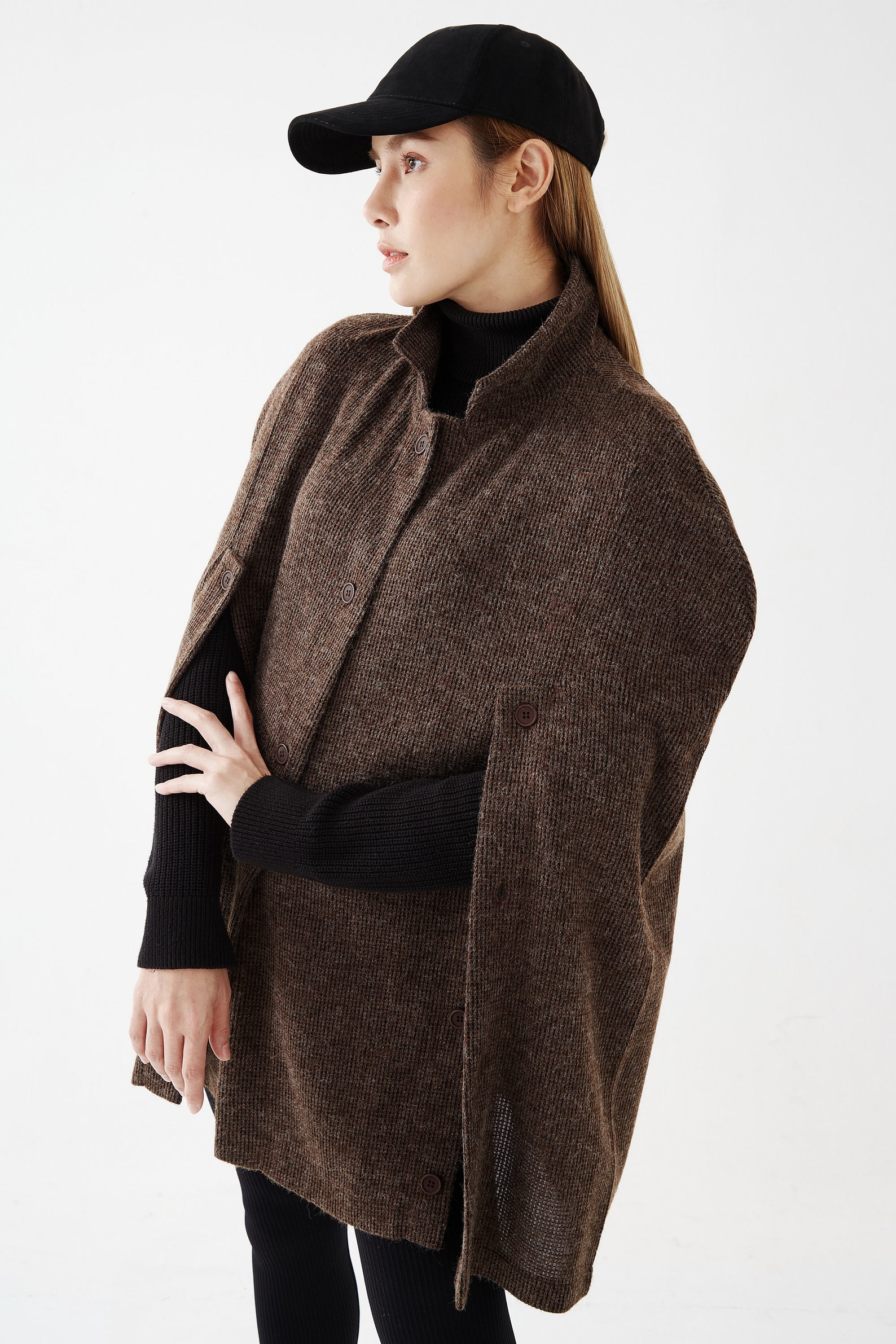 NO.278 Women’s Cape Style Top, Button Front Poncho Coat Fall Winter in ...