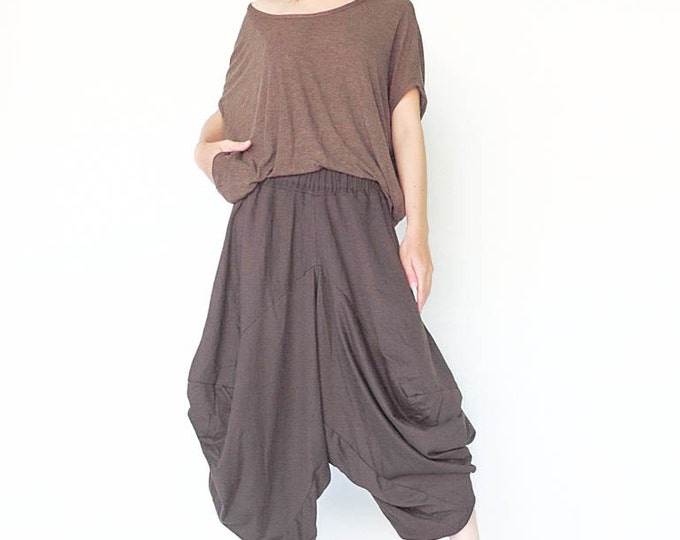 NO.126 Light Brown Rayon Drop Crotch Harem Pants Asymmetrical - Etsy