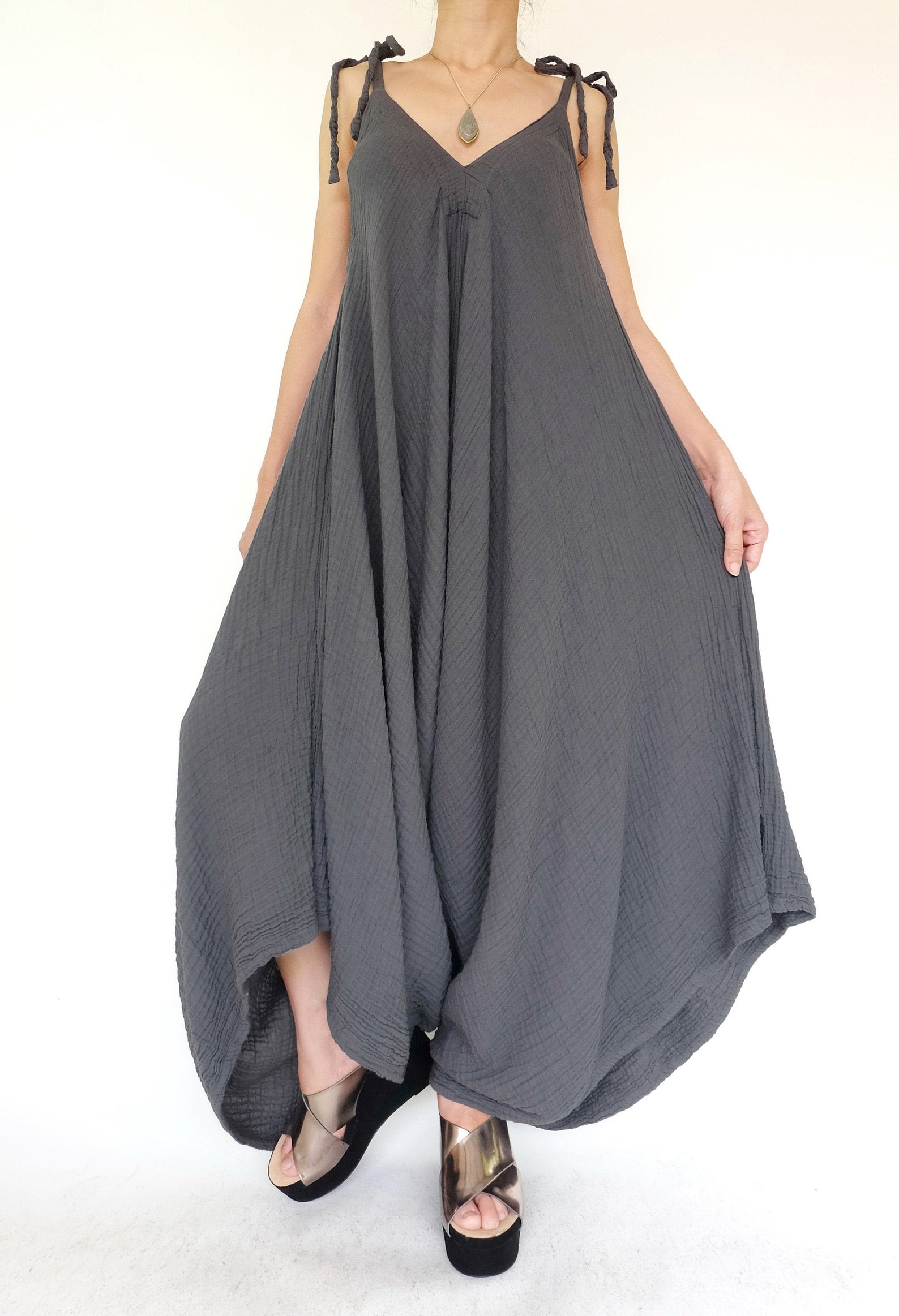 NO.275 Women's Lagenlook Wide Leg Romper, Casual Harem Jumpsuit ...