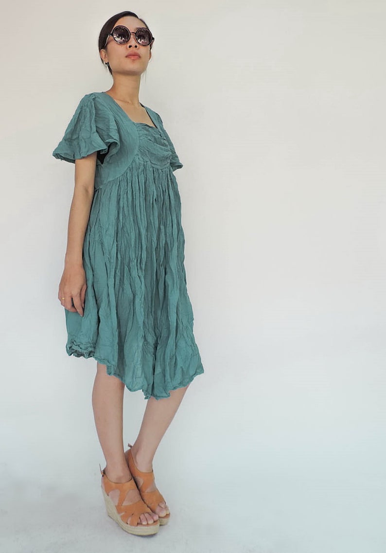 NO.9 Women's Square Neck Bell Sleeve Dress, Resort Dress, Summer Cotton ...