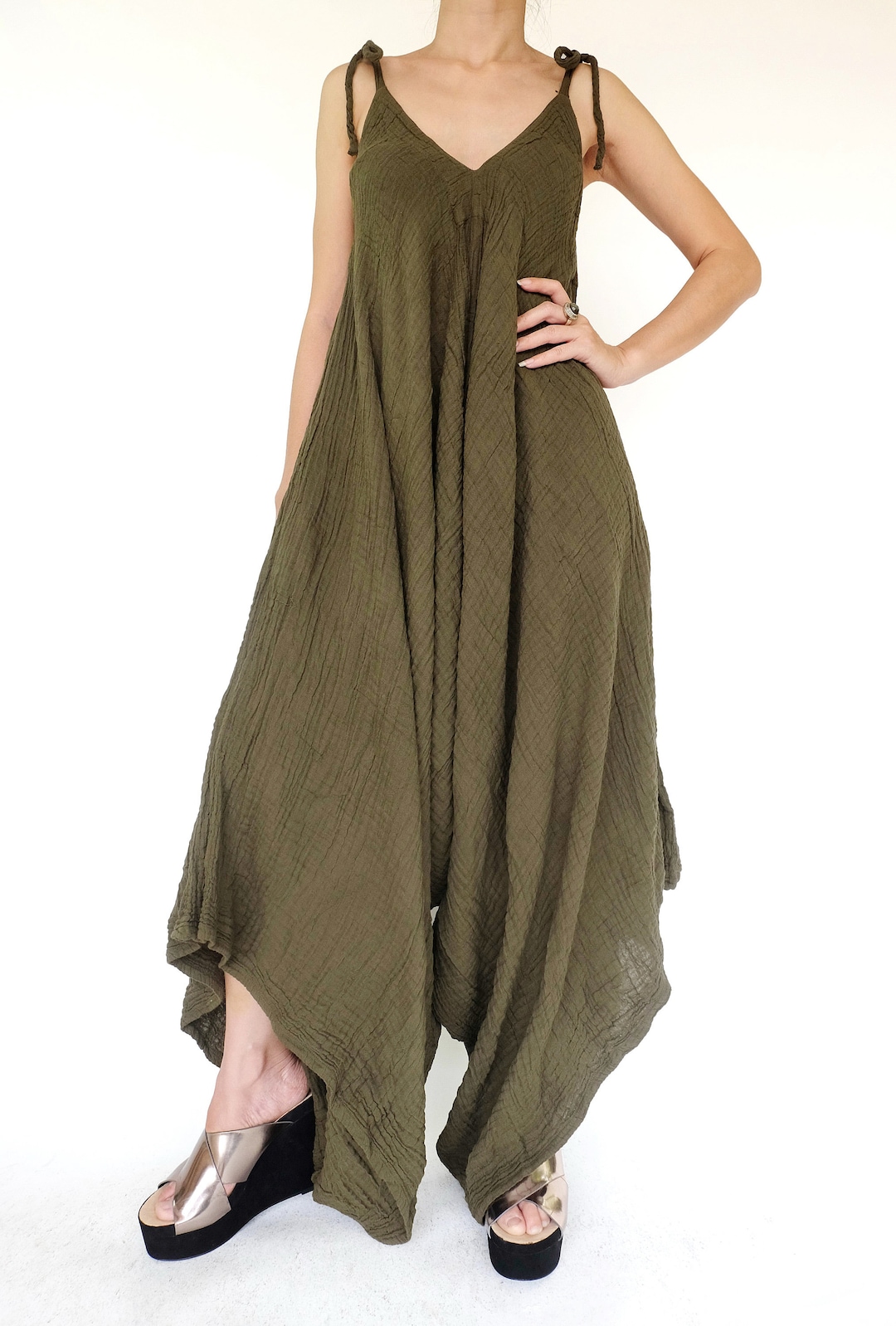 NO.275 Women's Lagenlook Wide Leg Romper, Casual Harem Jumpsuit, Ladies ...