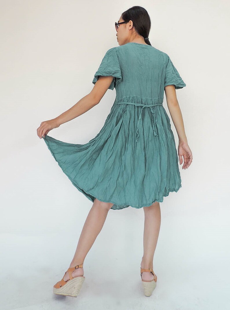 NO.9 Women's Square Neck Bell Sleeve Dress, Resort Dress, Summer Cotton ...