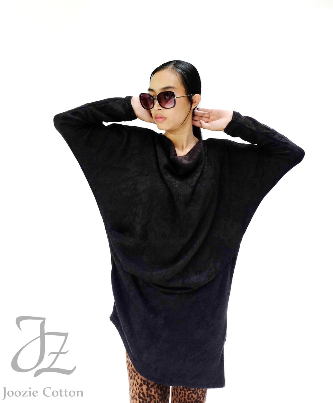 NO.182 Women's Cowl Neck Long Sleeve Knit Sweater in Black - Etsy
