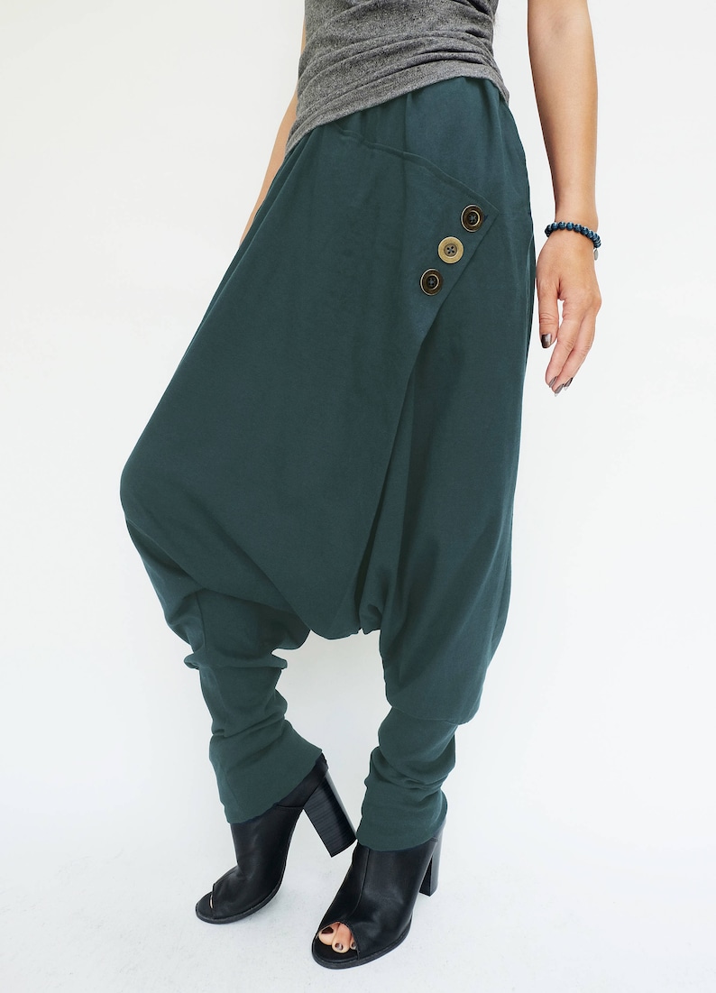 NO.167 Women's Button Detail Drop Crotch Harem Pants Deep | Etsy
