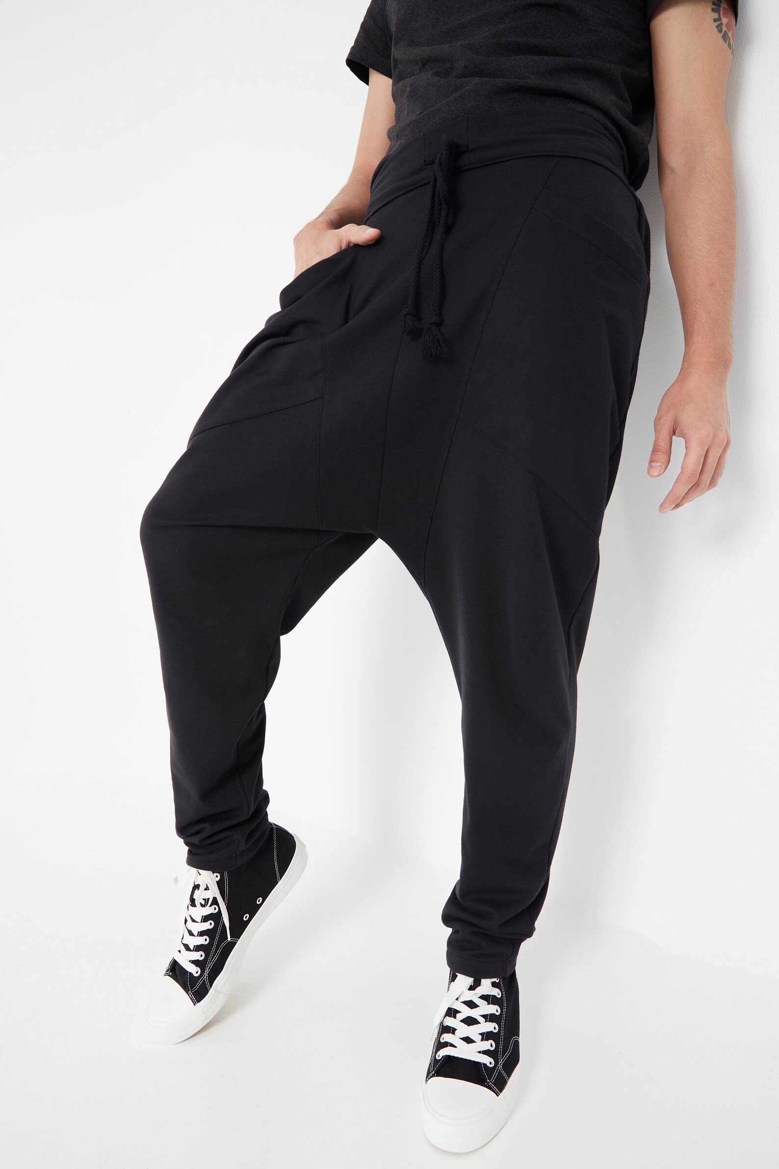 NO.320 Men’s Drawstring Drop Crotch Pants, Unisex Urban Trouser, Comfy ...