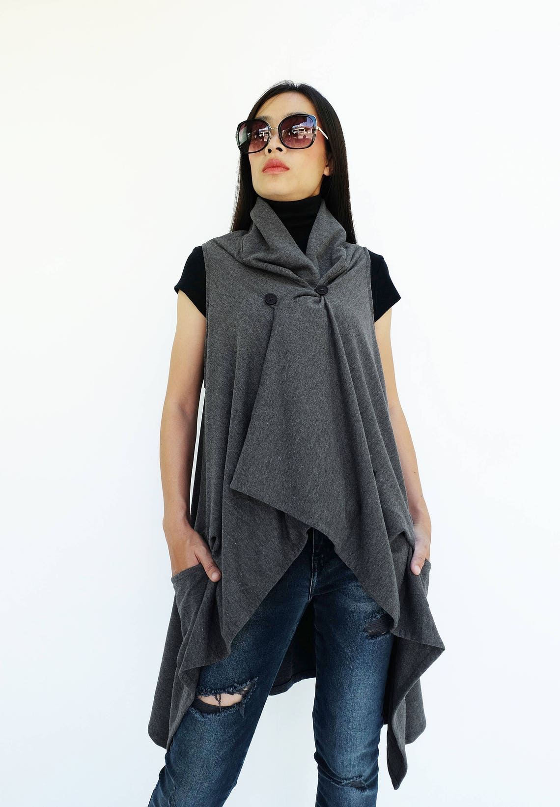 NO.225 Womens Stylish Asymmetrical Vest Layering Vest Urban - Etsy