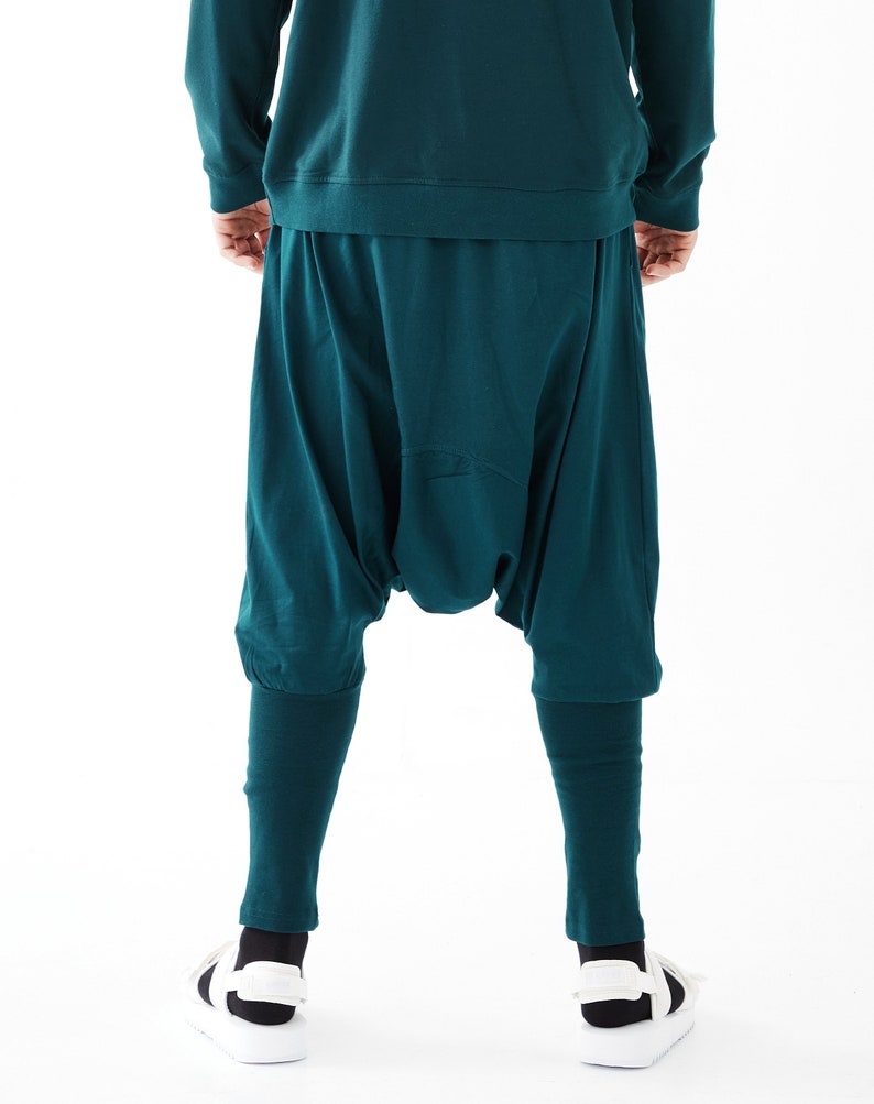 NO.58 Men's Drawstring Waist Low Crotch Harem Pants, Loose Harem ...