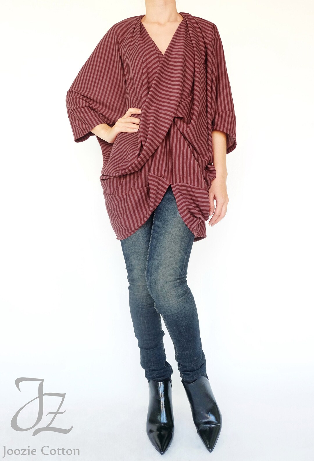 NO.250 Women's Drape Front Top, Striped Asymmetric Blouse in Red - Etsy