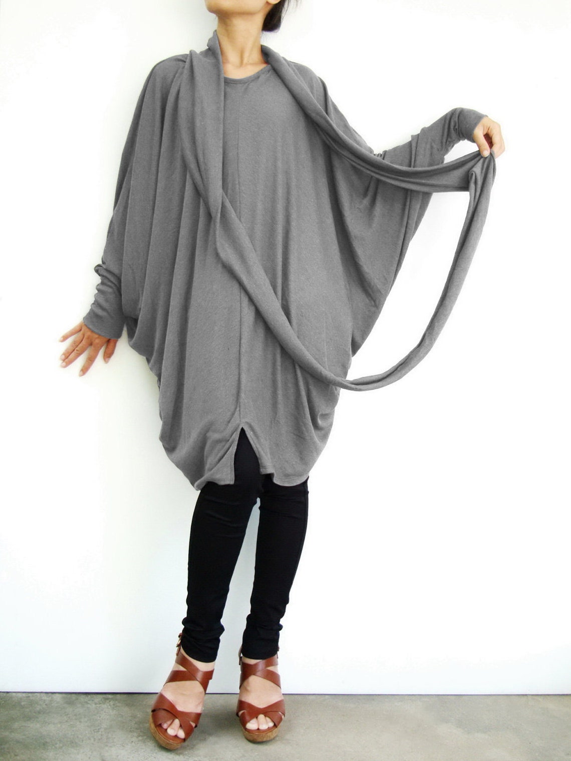 NO.57 Women's Batwing Sleeve With Scarf Dress, Batwing Long Sleeve ...