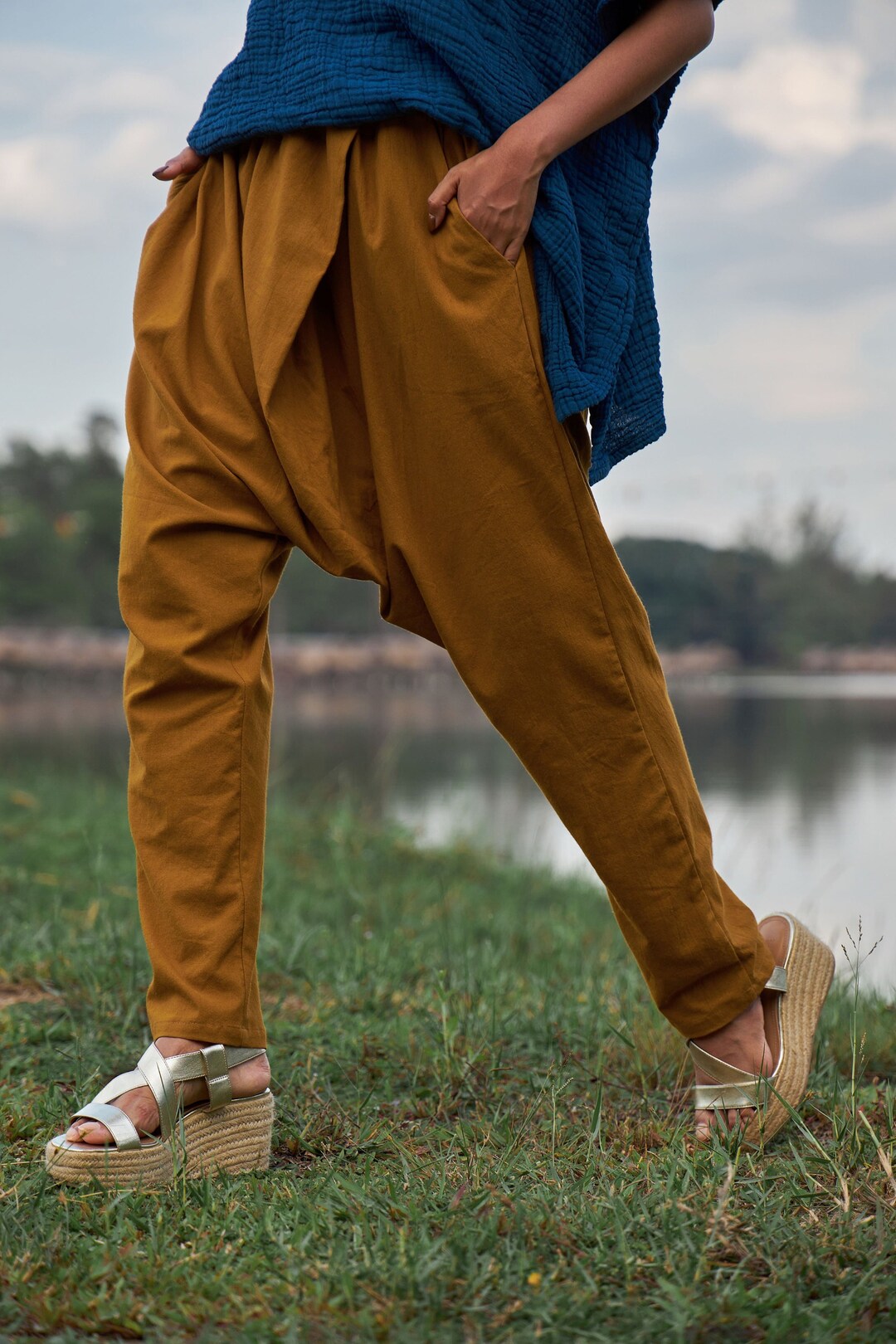 NEW---NO.310 Women's Cross Front Drop Crotch Pants, Cotton Harem ...