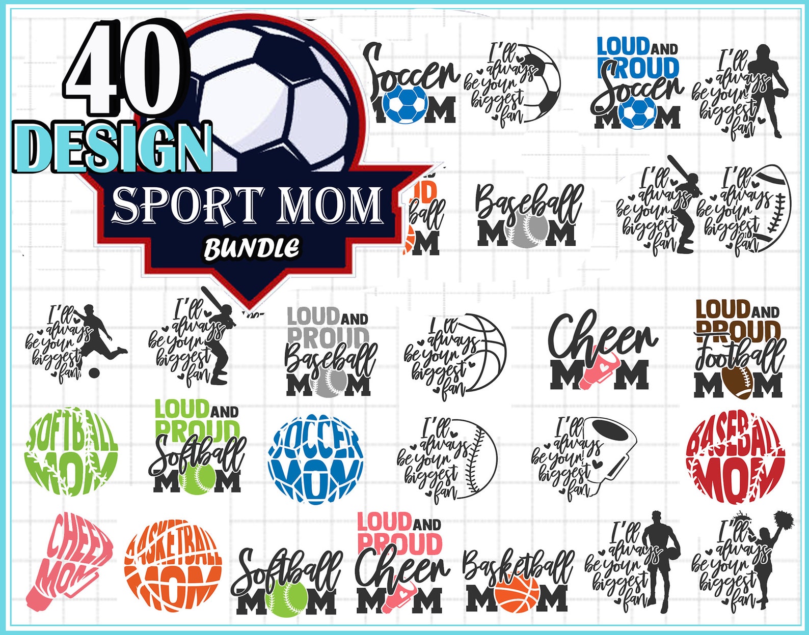 40 Sport Mom Svg Cut Files Sports Svg Bundle Commercial Etsy