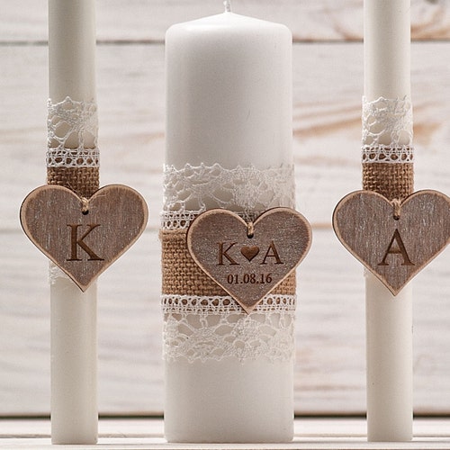 Wedding Unity Candle Set Rustic Unity Candle Church Ceremony - Etsy