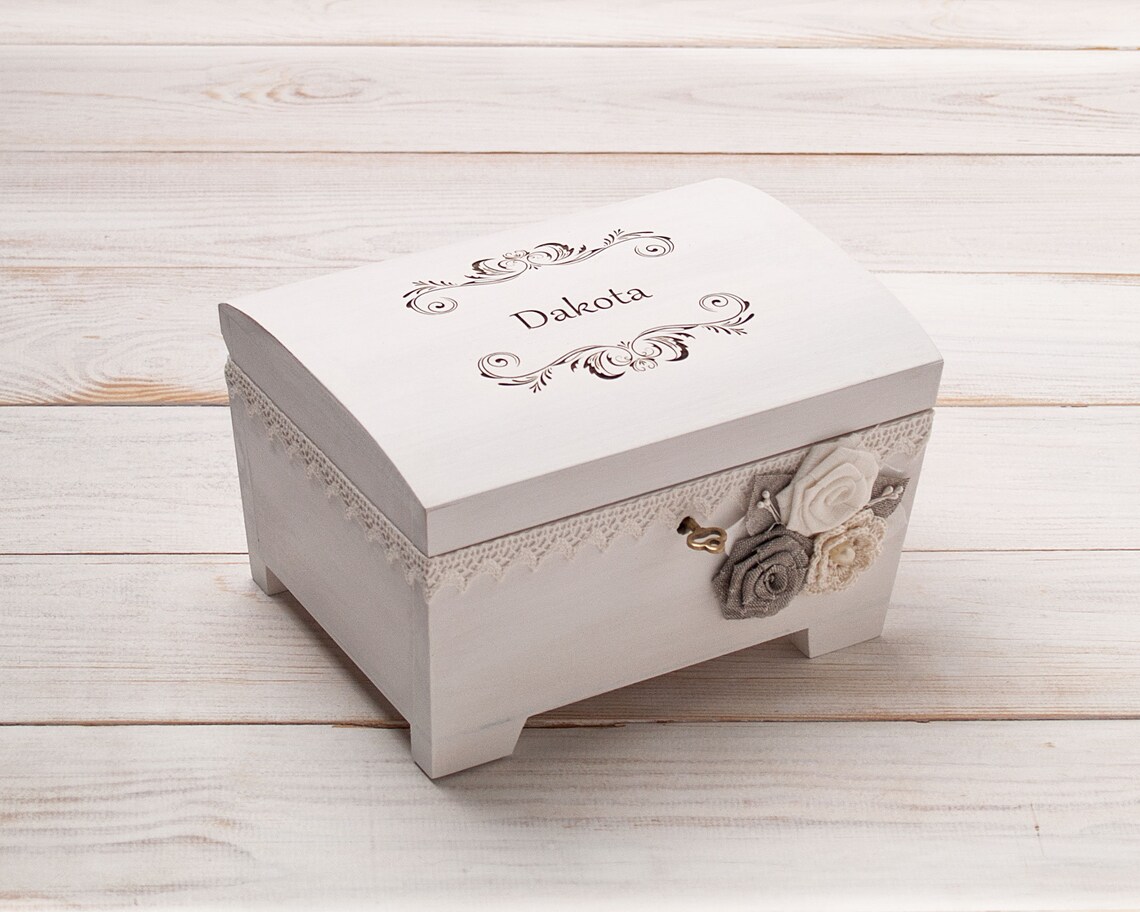 Personalized Girls Jewelry Box With a Key Custom New Baby - Etsy