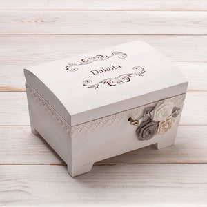 Personalized Girls Jewelry Box With a Key, Custom New Baby Memory Box ...