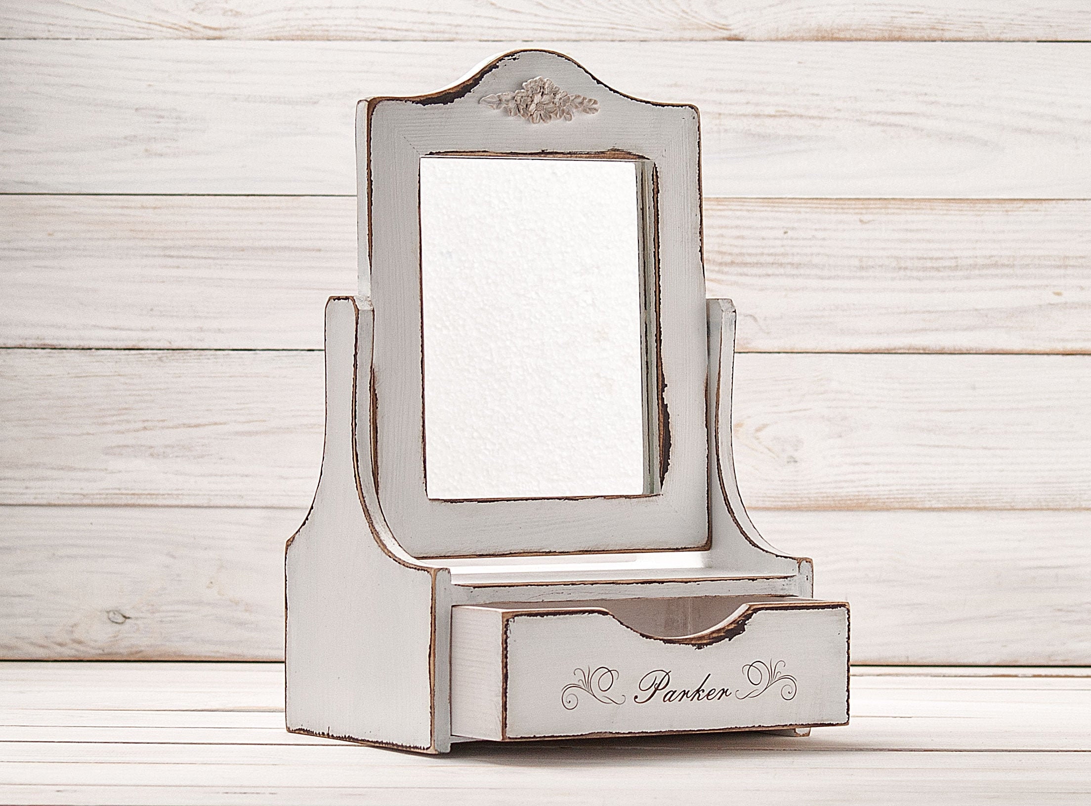 Wood Vanity Mirror on Stand With Drawer Personalized Makeup | Etsy