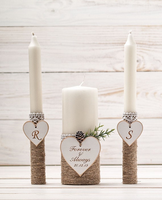 Winter Wedding Unity Candle Set for Church Rustic Personalized Custom Candle for a Vow Renewal Ceremony Forest Wedding Decor