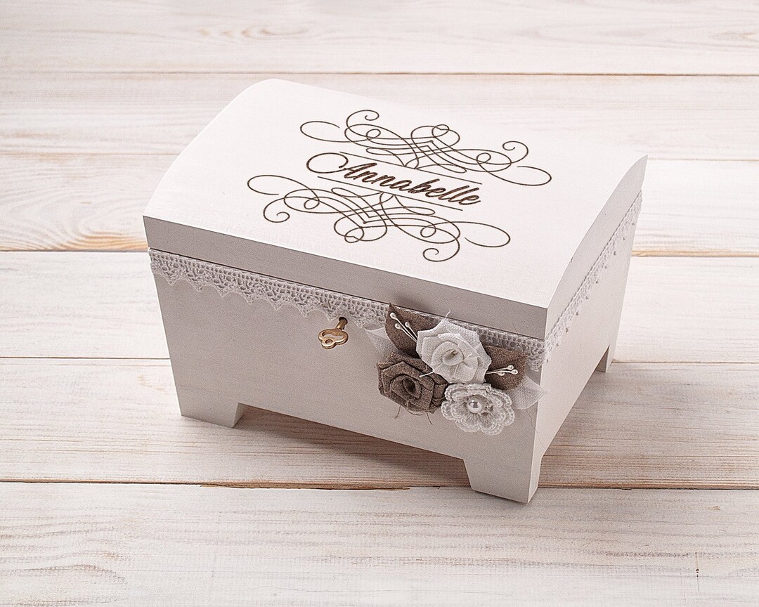 Personalized Girls Jewelry Box With a Key, Custom New Baby Memory Box ...