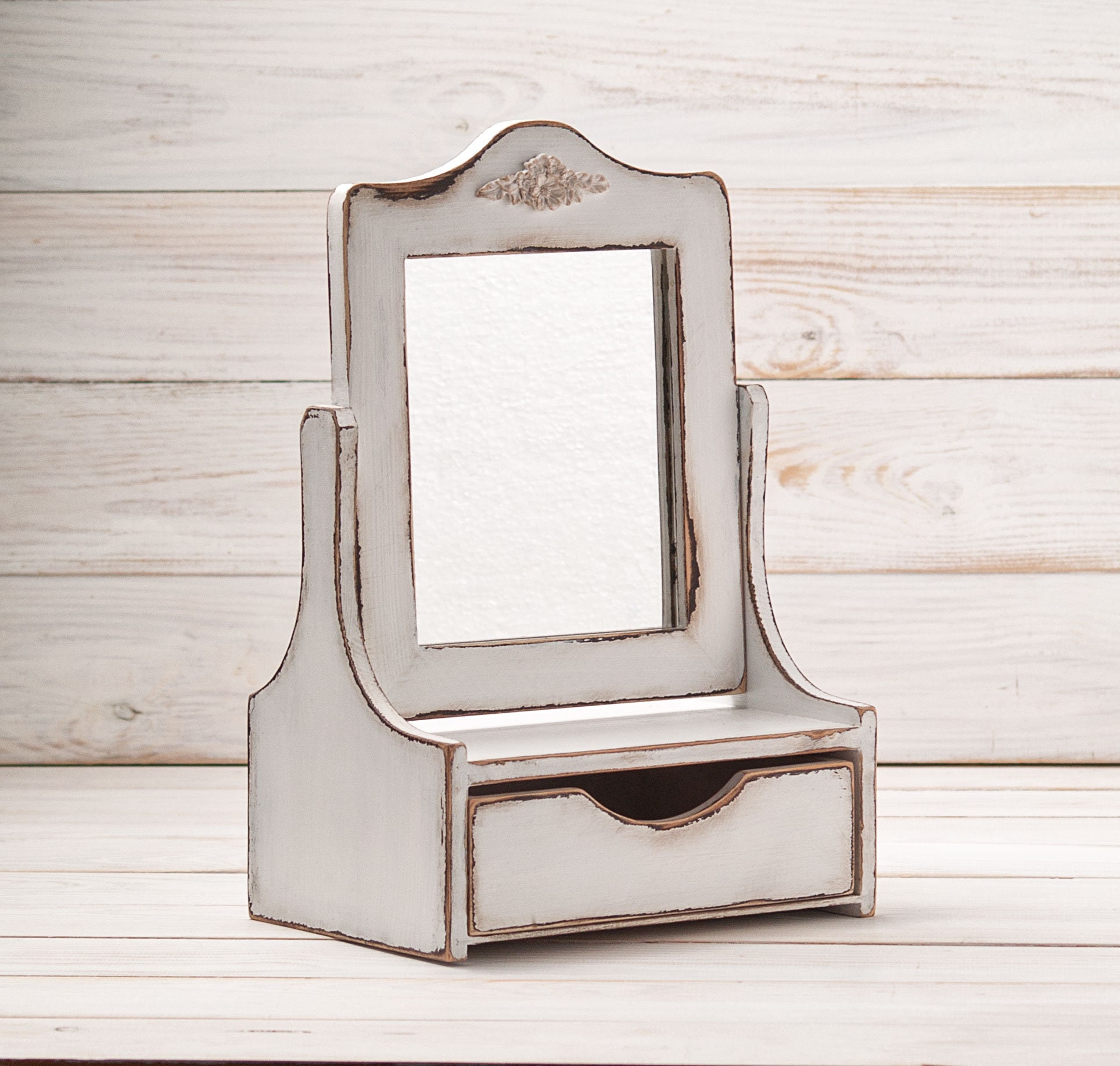 Wood Vanity Mirror on Stand With Drawer Personalized Makeup | Etsy