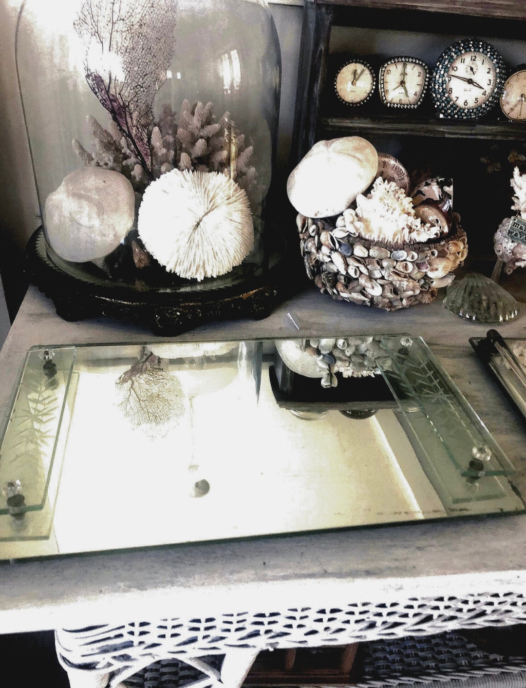 Vanity Table Mirror With Etching and Glass Rosettes - Etsy