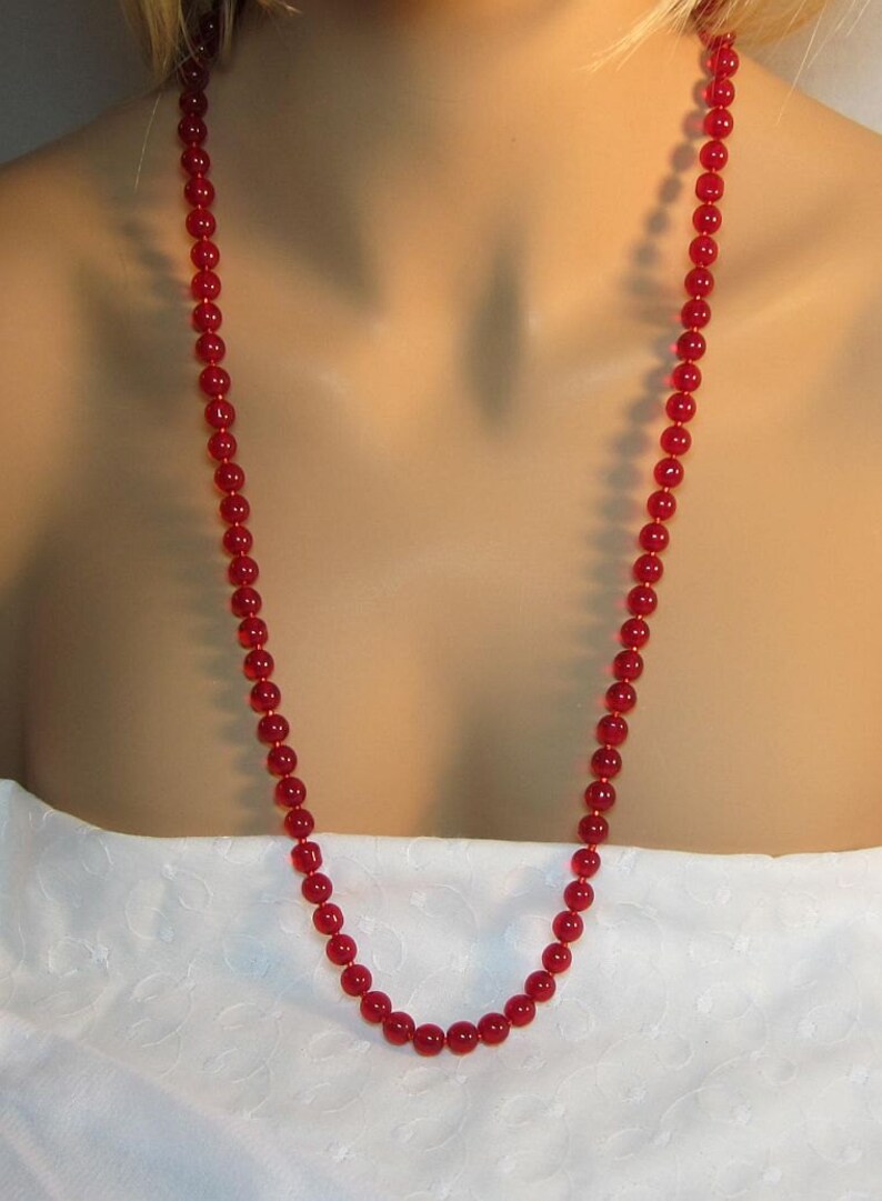 Red Necklace Long Red Beaded Glass Seed Bead Necklace Double | Etsy