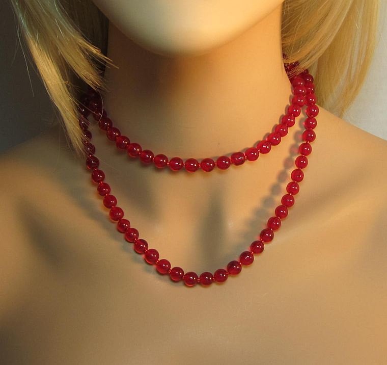 Red Necklace Long Red Beaded Glass Seed Bead Necklace Double | Etsy