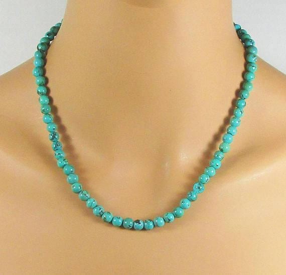 Genuine Turquoise Beaded Necklace Turquoise Necklace Etsy