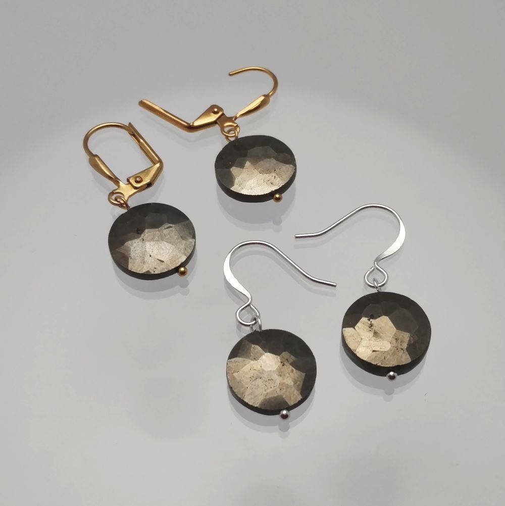 Natural Pyrite Earrings Genuine Pyrite Coin Earrings Gold | Etsy