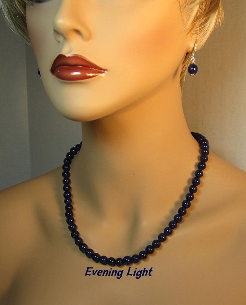 Classic Dark Navy Blue Riverstone Beaded Necklace With 3 | Etsy