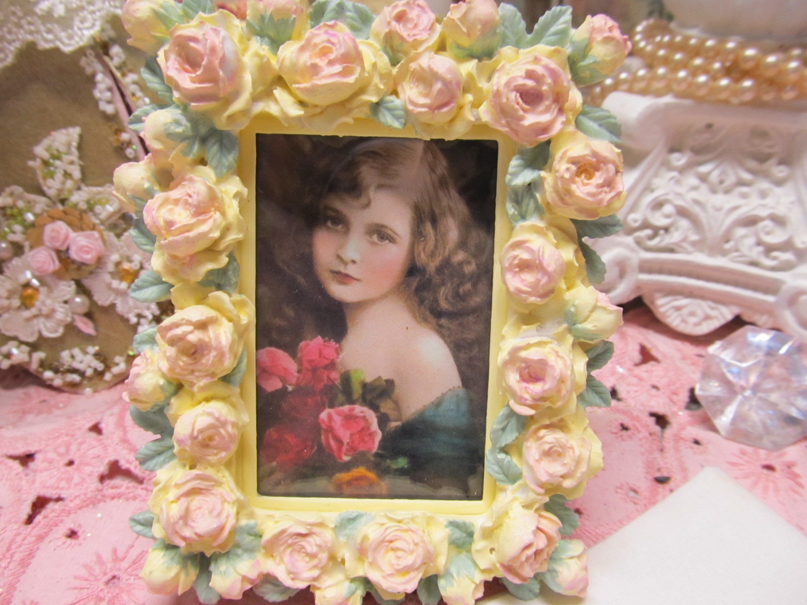 Small PHOTO FRAME Yellow Roses Handmade & Hand Painted | Etsy