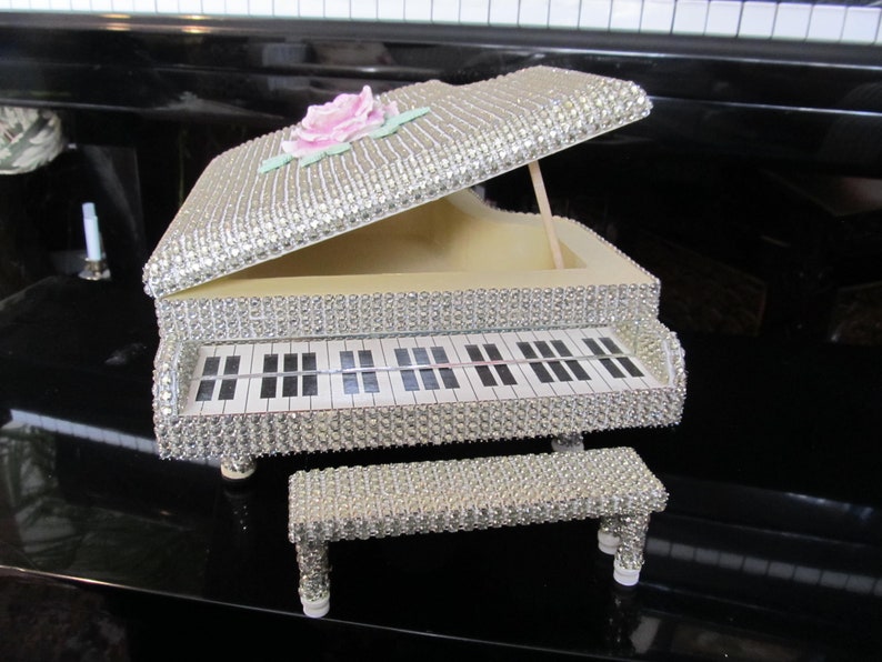Embellished GRAND PIANO Jewelry Box, Strip Rhinestones, Hand Molded ...
