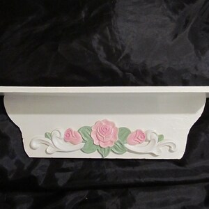 White Wall SHELF With Added Pink Molded Roses, 2 Way Use, Wood, Wall ...