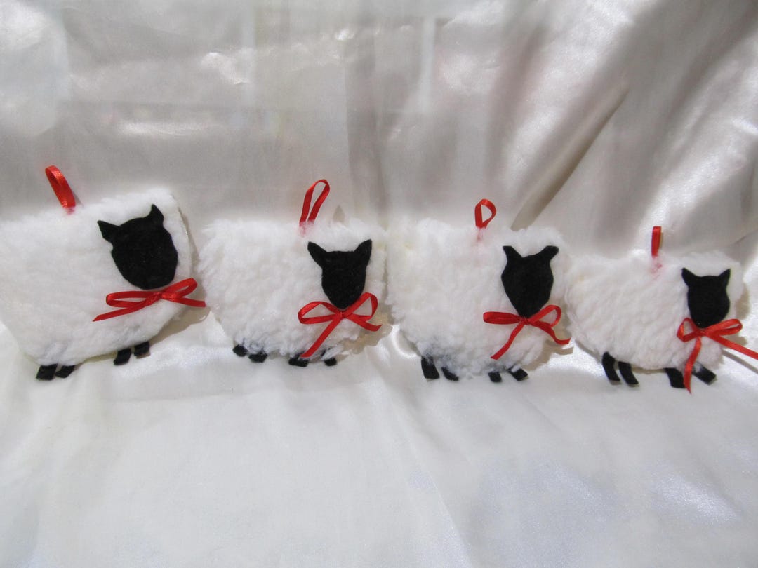 4 White Sheep Christmas Tree Ornaments, Handmade, Farm Christmas ...