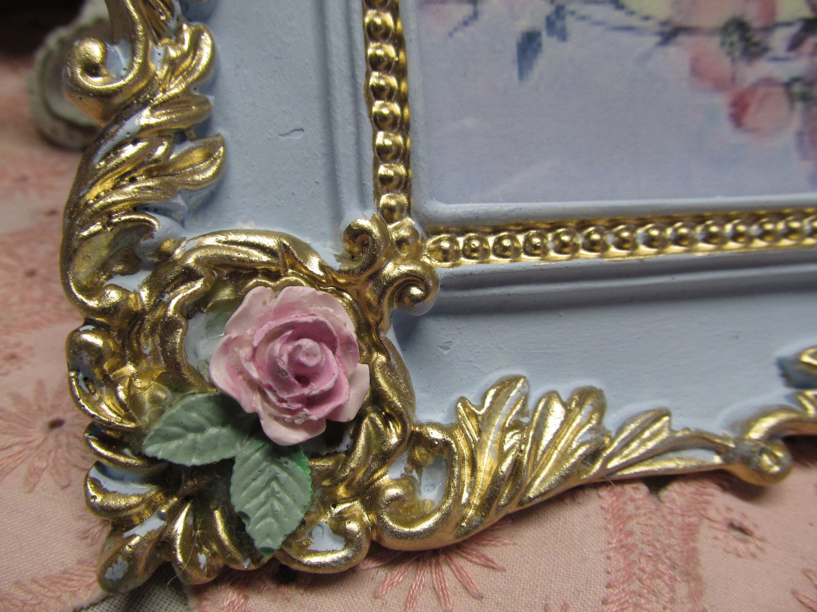 Blue Ornate Photo Frame, 5x7 Photo, Gold Edges, Hand Molded and Painted ...