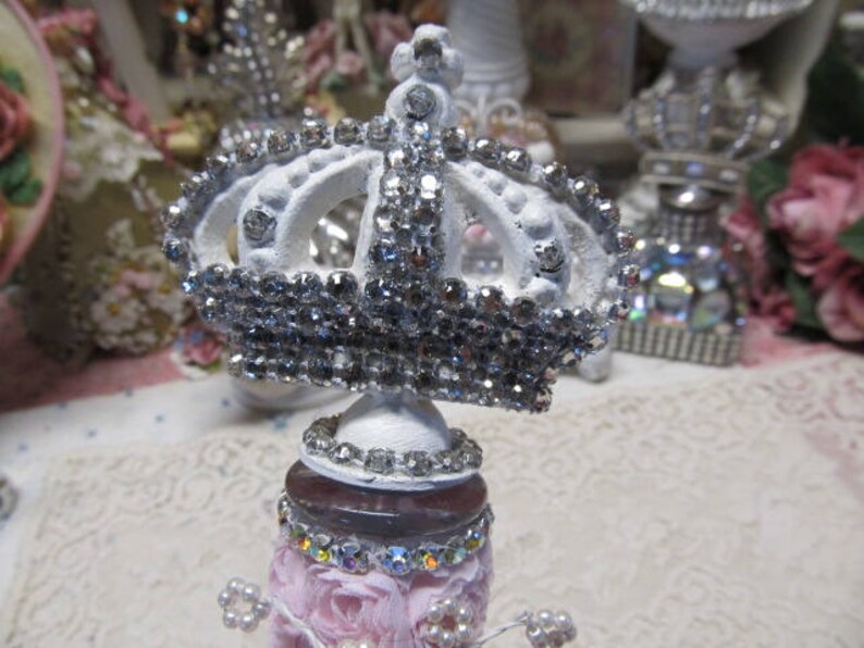 Shabby Chic DECOR BOTTLE, Glass, Cast Iron Crown Stopper, Swarovski ...