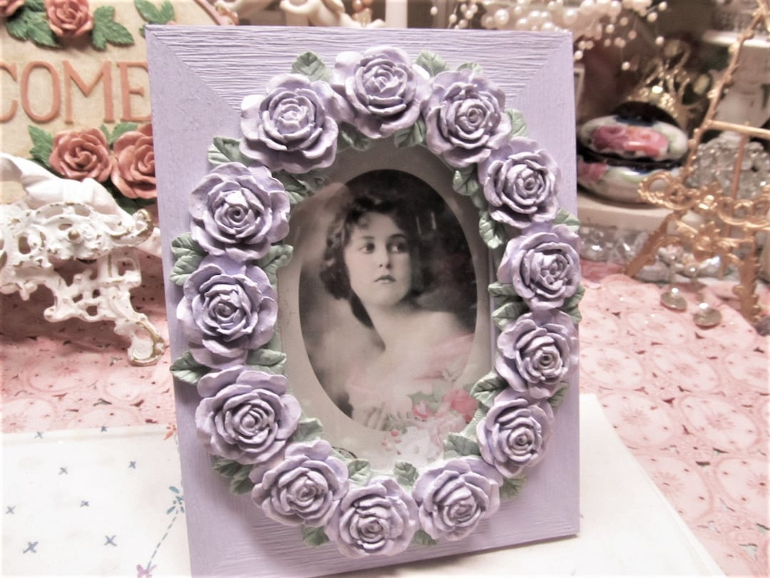 Lavender PHOTO FRAME With Lavender Rose Oval, Tabletop, 4"x6" Hand ...